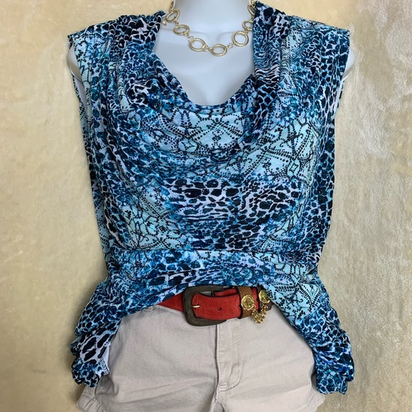 Dana Buchman | Tops | Dana Buchman Blue Designed Cowl Blouse | Poshmark